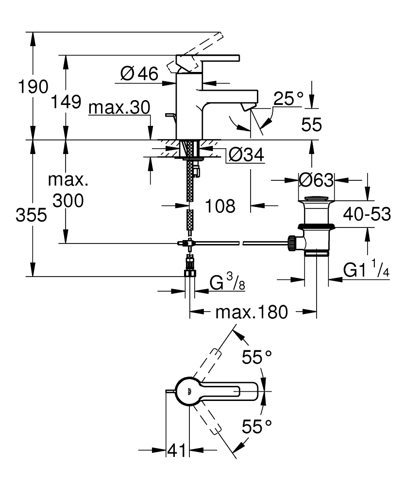 GROHE LINEARE SINGLE-LEVER BASIN MIXER S-SIZE